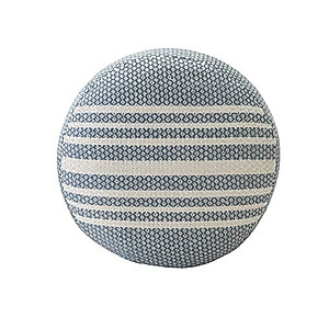 LR Home Simple Stripe Indoor Outdoor Pouf, Blue/White/Pink/Black, 20" x 20" x 20"