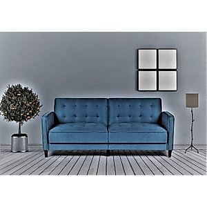 US Pride Furniture Square Arm Sofa Bed Sofabed, Ocean Blue