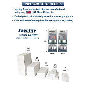 Identify Diagnostics Drug Test Cards - 100 Pack - 12 Panel CLIA Waived Instant Urine Drug Test Kit for AMP,BAR,BUP,BZO,COC,MDMA,MET,MOP/OPI,MTD,OXY,PCP,THC