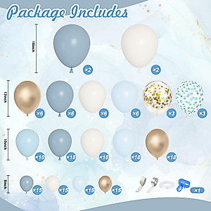 Ouddy Life 180Pcs Dusty Baby Blue Balloons Arch Garland Kit, Blue Baby Shower Decorations Boy with Fog Blue Sand White Chrome Gold Champagne Balloons for Birthday Boho Bridal Shower Party Decor