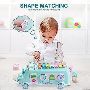 EFOSHM Intellectual School Bus Baby Toy, Piano Music Bus Toys Toddler for 1-3 Years,Shape Puzzles Knocking Piano Educational Musical Toys Gifts for 1 Year Old Boy and Girl Christmas Birthday