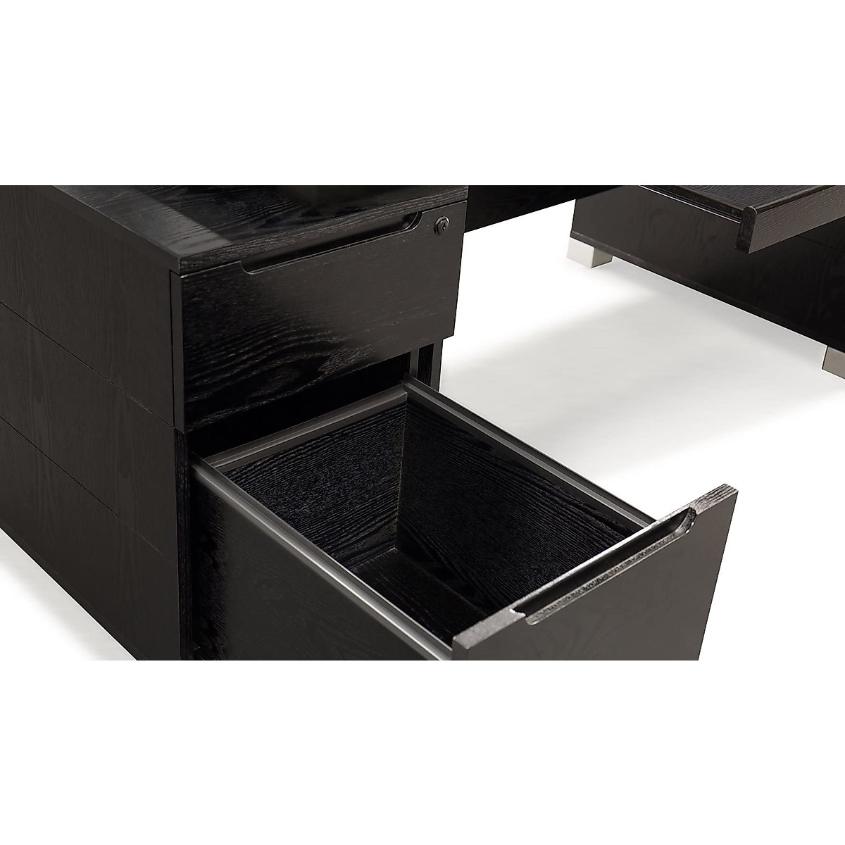 Zuri Furniture 79" Modern Ford Executive Desk with Filing Cabinets - Black Oak