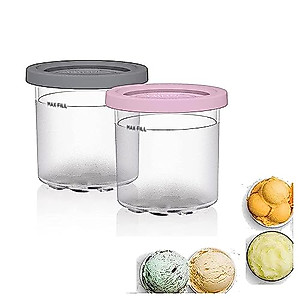 EVANEM 2/4/6PCS Creami Deluxe Pints, for Ninja Creami Pint,16 OZ Pint Ice Cream Containers with Lids Safe and Leak Proof Compatible NC301 NC300 NC299AMZ Series Ice Cream Maker,Pink+Gray-2PCS