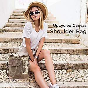 PGI Traders Upcycled Canvas Shoulder Bag | Earth Friendly Tote | Inspirational Words | No Two Alike | Adjustable Strap | Fully Lined | Zip Closure