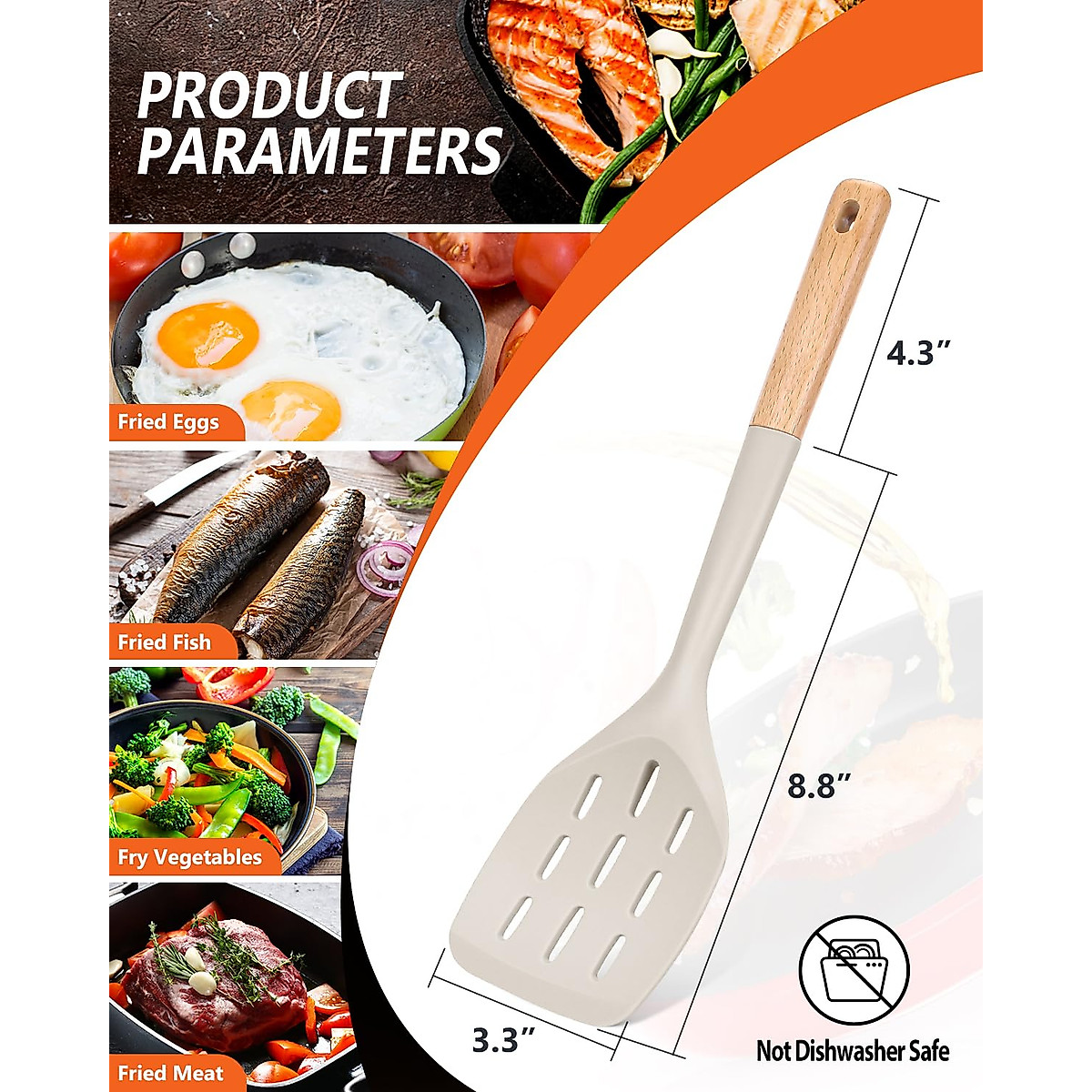 Pack of 2 Silicone Spatula, Non Stick Cooking Utensil Set Wooden Handle Kitchen Turner for Baking Mixing Grilling Serving Food Heat Resistant Non Scratch Hooks Included (Khaki)