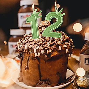 3inch Birthday Number Candle, 3D Candle Cake Topper with Crown Cake Numeral Candles Number Candles for Birthday Anniversary Parties (Green, 2)