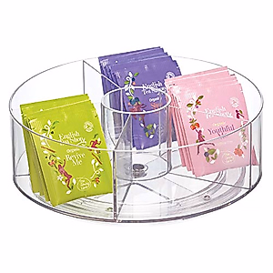 iDesigniDesign Recycled Plastic Extra-Large Bin, 10” x 8” x 5 & Cabinet Binz Divided Rotating Turntable Tea Packet Organizer, 9" x 9" x 3.01", CleariDesign