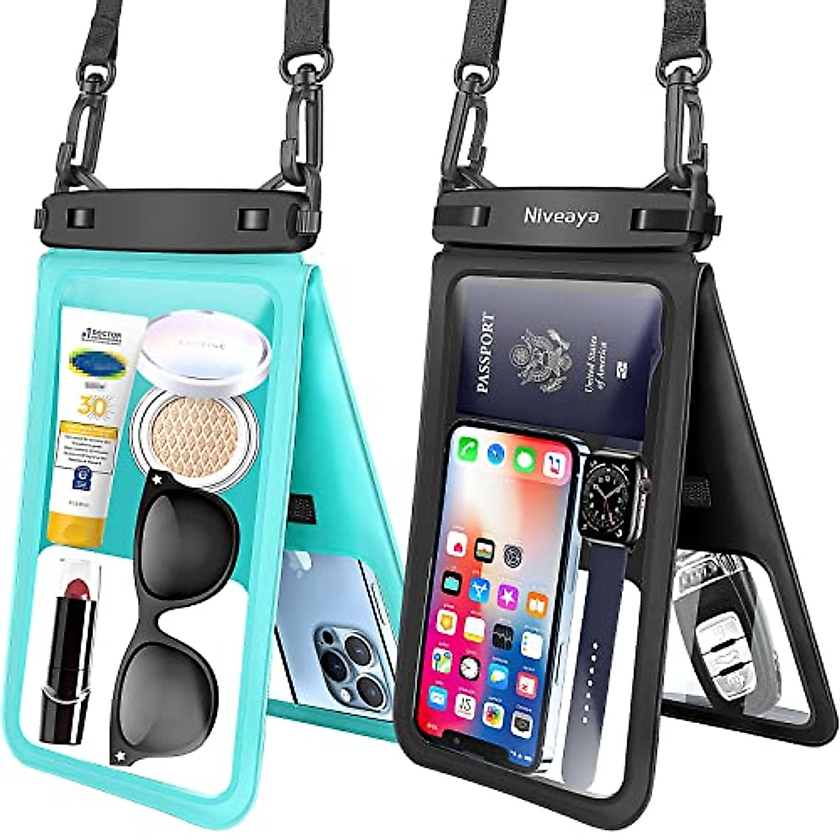 Niveaya [Up to 10.5" Large Floating Waterproof Phone Pouch - 2 Pack, Double Space Waterproof Phone Case with iPhone 15/14/13/12/ Pro Max/Pro/8 Plus, Galaxy S22/S21/S20/S10/Note 20/10/9.