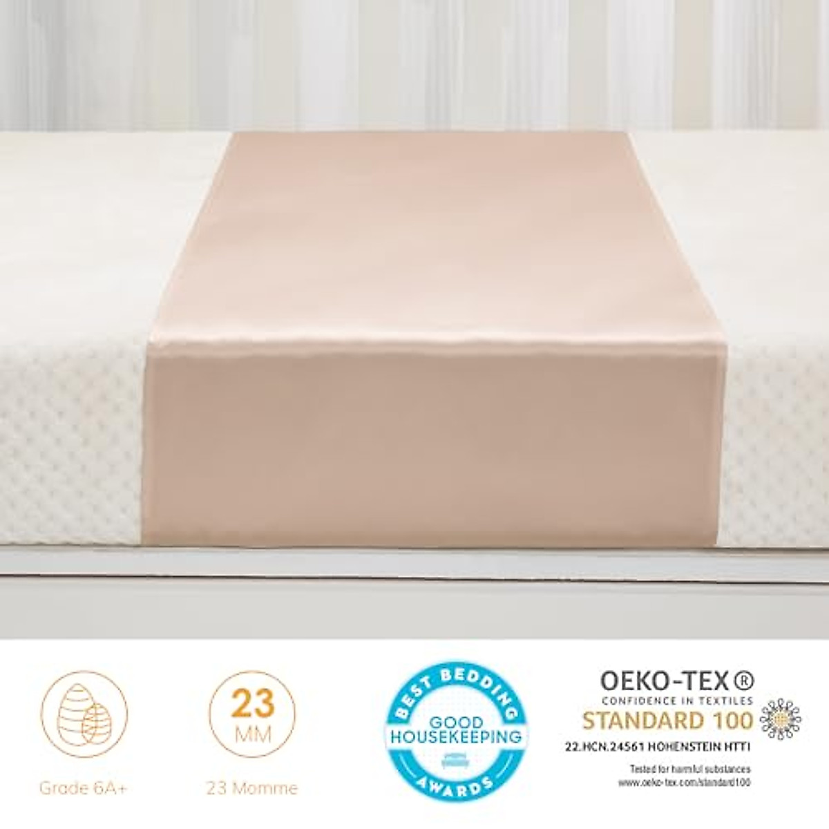 PROMEED 100% Mulberry Silk Crib Sleeve for Baby Hair Loss Prevention, Premium 23 Momme Natural Silk Bassinet Slip for Bassinets/Cradles/Cots/Cribs (Champagne)