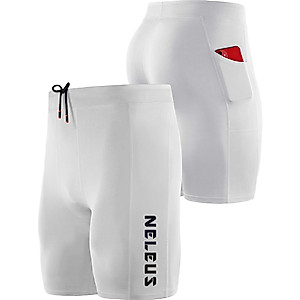 NELEUS Men's 3 Pack Running Compression Shorts with Pockets Dry Fit Professional Athletic Shorts,6072,Black,Grey,White,US M,EU L