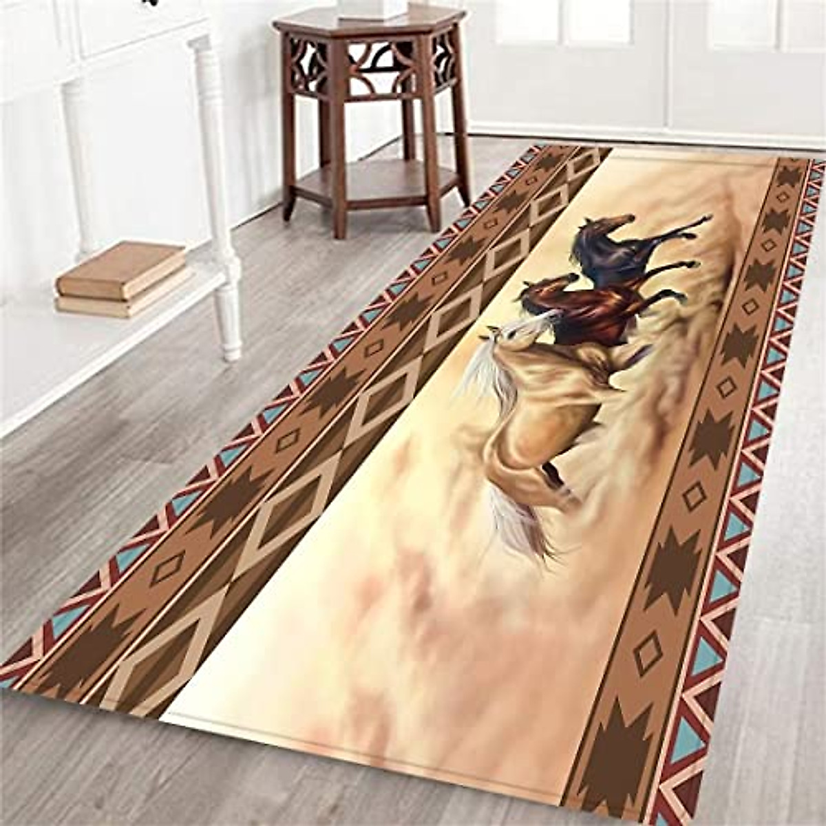 Western Long Runner Rug for Hallway,Boho Ethnic Style Western Horse Running,Area Rug Non-Slip Floor Carpet for Living Room Bedroom Indoor Doormat Entrance Door Mat Washable Kitchen Rugs