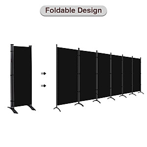 Room Divider, 6 Panel Folding Privacy Screens, 6FT Partition Room Office Wall Divider for Separation 200" W Fabric, Freestanding Room Divider Wall (Black)