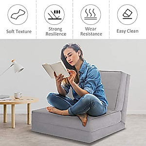 Giantex 5-Position Adjustable Convertible Flip Chair, Sleeper Dorm Game Bed Couch Lounger Sofa Chair Mattress Living Room Furniture, Gray