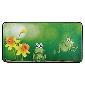 Kitchen Rugs Two Green Frogs Design Non-Slip Soft Kitchen Mats Bath Rug Runner Doormats Carpet for Home Decor, 39" X 20"