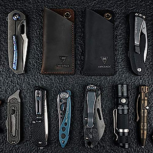 VIPERAED PJ11 Leather EDC Pocket Slip for Folding Knife, Mini Knife/Flashlight/Multitool and Other EDC Gear Leather Holster, Small Leather Utility Knife Sheath for Belt(Brown)