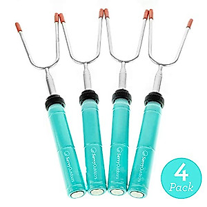 Marshmallow Roasting Sticks - Telescoping Smores Skewers and Hot Dog Forks - Perfect for Outdoor Cooking, Campfires & Fire Pits - with Carrying Case (4 Pack)