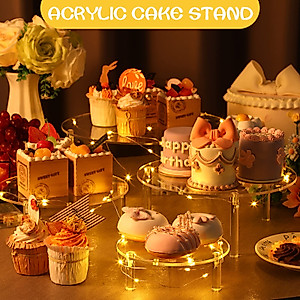 4 Pieces Round Acrylic Cake Stand for Dessert Table, Clear Cupcake Display Stand, 4 Tier Risers Pizza Holder with LED Light String for Wedding Birthday Party, 4 Sizes