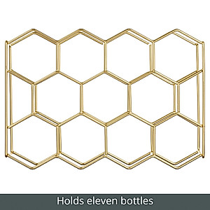 mDesign Metal Hexagon 3-Tier Wine Rack - Minimalist Bottle Holder for Kitchen Countertop, Pantry, or Refrigerator Space - Wine, Beer, Pop/Soda, Water Bottles, and Juice - Holds 11 Bottles - Soft Brass