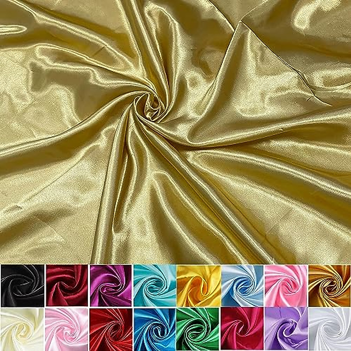 HOTGODEN Satin Fabric: 60" Wide 2 Yards,6 Yards Gold Solid Satin Fabric for Wedding, Bridal, Decoration, Fashion, Apparel Crafts
