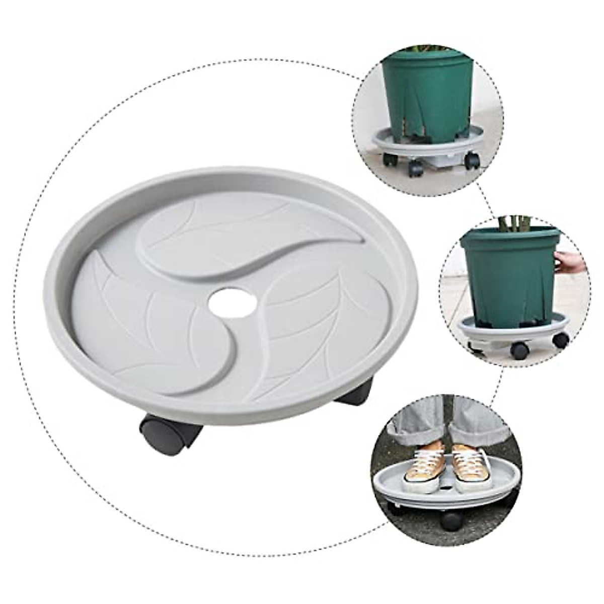 Yardwe Flower Pot Tray House Plants Round Planter Carts with Wheels Heavy Duty Flower Pot Mover Planter Caddy Modern Plant Stand Grey Planter Rolling Caddy Plant Stands Flower Pot Stand