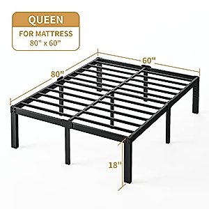 Gdduck 18 Inch Queen Size Bed Frame Platform Metal Bed Frame with Storage，Sturdy Steel Frame No Box Spring Needed,Black Frame Heavy Duty Noise-Free,Easy Assembly，Support up to 3500lbs