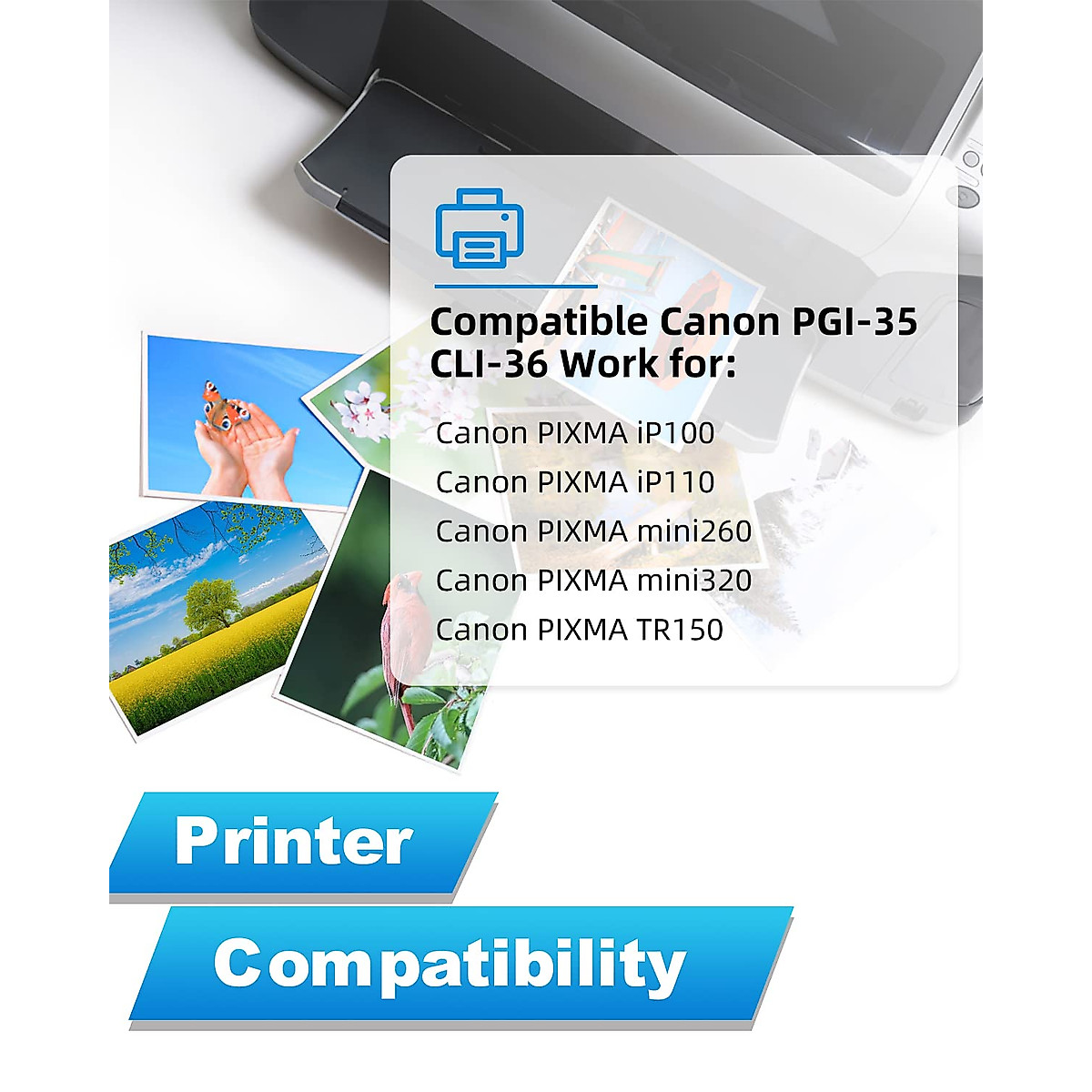 Intactech Compatible Canon PGI-35 CLI-36 Pixma iP110 iP100 Ink Cartridge Replacement for Canon 35 36 Use for Canon PIXMA iP110 iP100 mini260 mini320 Printers (4X PGI-35 Black, 2X CLI-36 Color, 6 Pack)