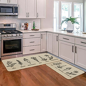 GEEORY Kitchen Mats for Floor Set of 2,Capsella Rosemary Linum Gullviva Primula Veris Floor Mat Farmhouse Seasonal Holiday Decor for Home Kitchen - 17x29 and 17x47 Inch