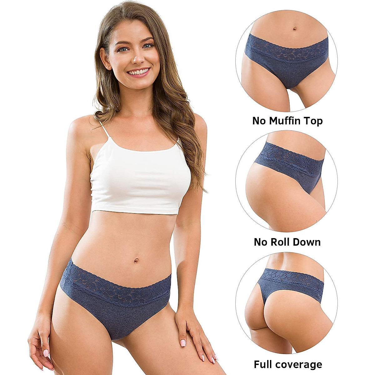 Altheanray Cotton Seamless Thongs for Women No Show Lace Thong Underwear G String Panties (3010L,Solid LP)