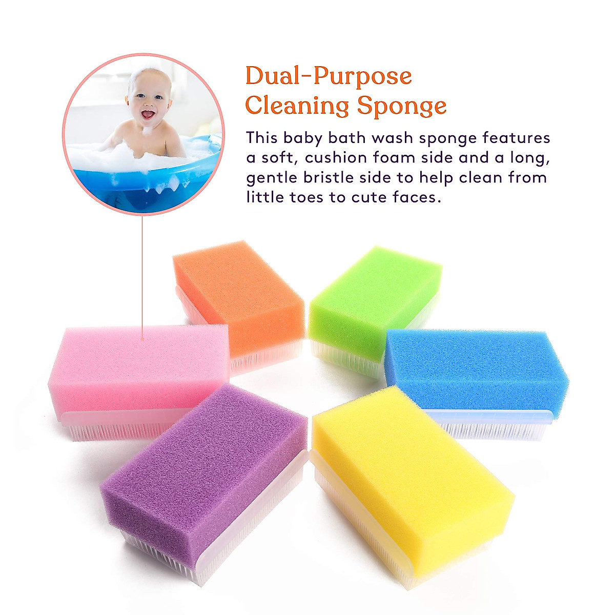Special Supplies (12 Pack) Baby Bath Sponges Soft Foam Scrubber with Cradle Cap Bristle Brush - Body, Hair, and Scalp Cleaning - Gentle on Infant, Toddler Sensitive Skin - Great Sensory Feel
