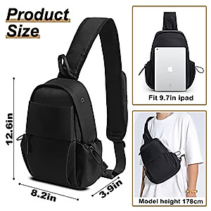 BOXJINCO Crossbody Sling Backpack Sling Bag Shoulder Bag for Men Women, Lightweight One Strap Backpack for Hiking Walking Biking Travel Cycling (Black)