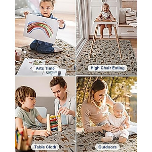 Baby Splat Mat for Under High Chair, 51 x 51 Inch Splash Mat, Waterproof and Washable Spill Mat, Anti-Slip Floor Protector, Elephant&Giraffe