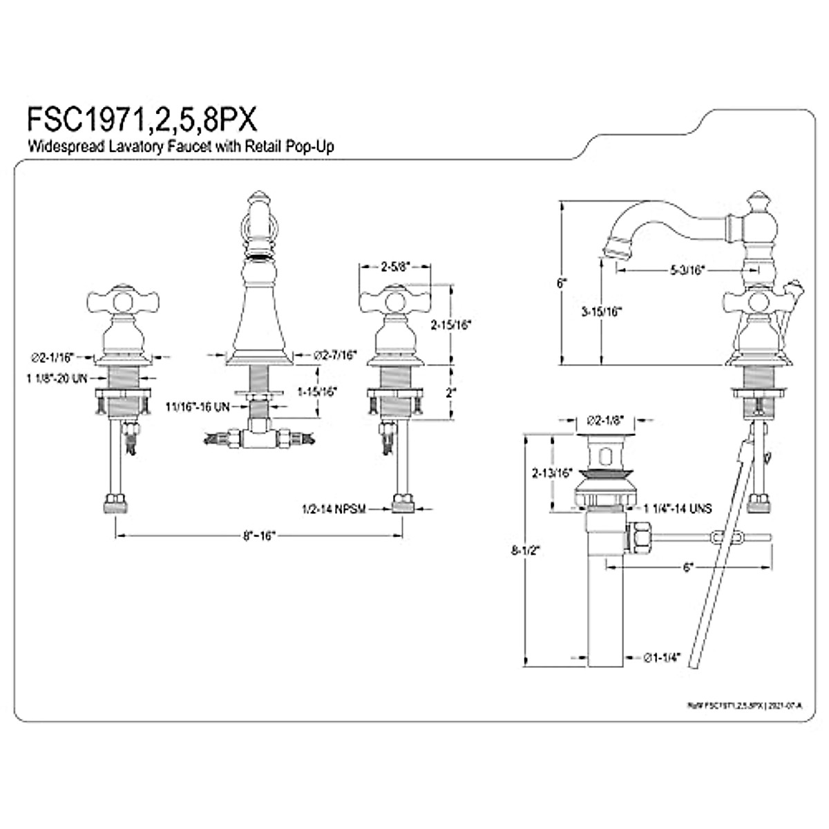 Fauceture FSC1971PX American Classic Widespread Bathroom Faucet with Pop-Up Drain, Polished Chrome