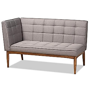 Baxton Studio Sanford Mid-Century Modern Grey Fabric Upholstered and Walnut Brown Finished Wood 2-Piece Dining Nook Banquette Set