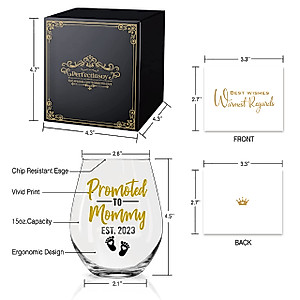 Promoted to Mommy Wine Glass with Gift Box, Set.2023, Funny Mommy Gifts for Women, Grandma, Mother, Mom, New Mother, Grandmother, Perfect for Pregnancy announcement, Birthday, Mother’s Day