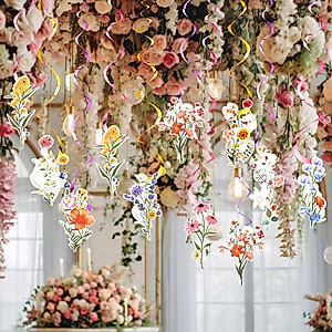 Trandraft 36 Pcs Wildflower Hanging Swirl Decorations Floral Wedding Flower Birthday Baby Shower Party Decorations Hanging Swirls for Home Classroom Flower Garden Themed Party Supplies for Women