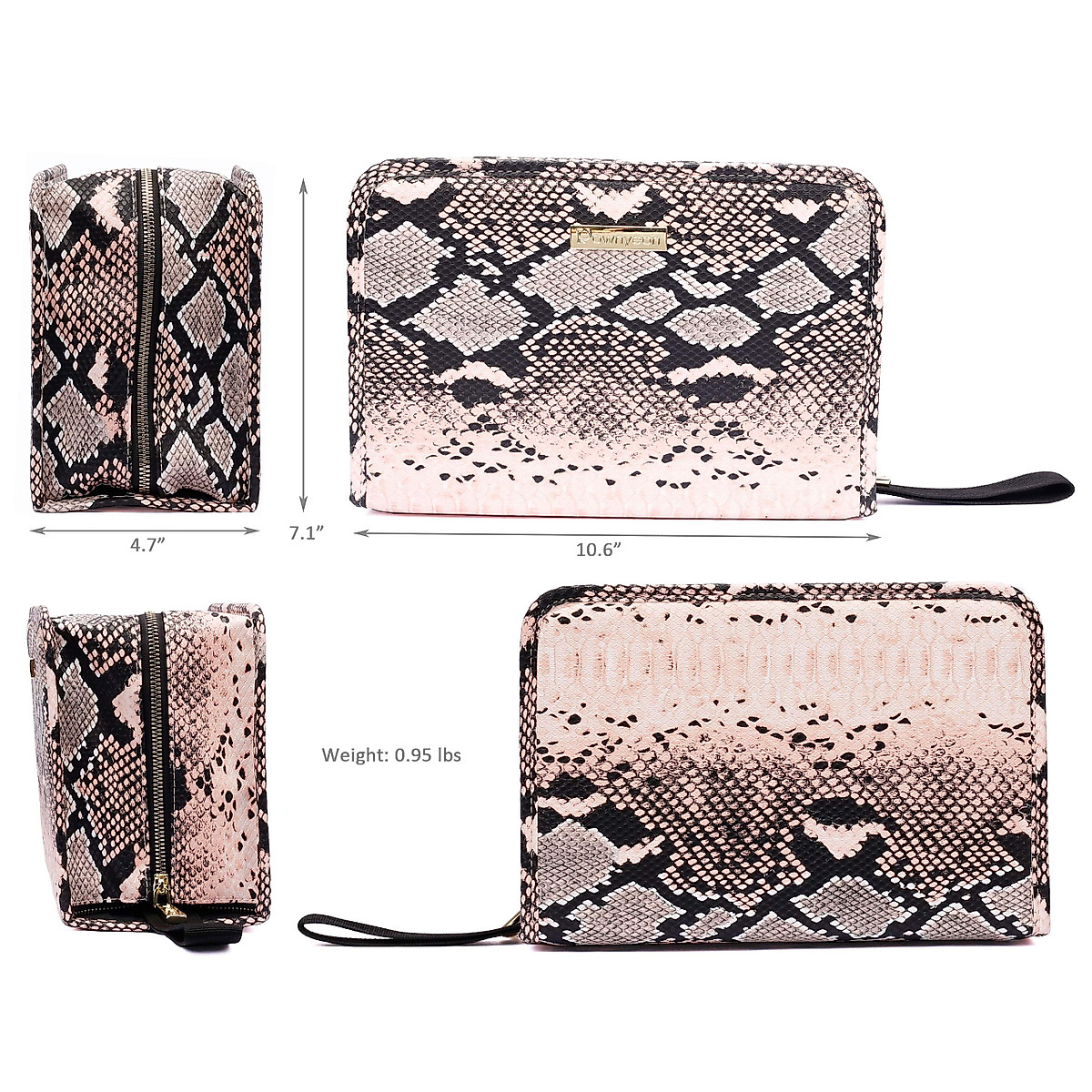 ROWNYEON Lipstick Organizer Bag Case Lipstick Holder 67 Slots Snake Print Portable Travel Makeup Bag Cosmetic Case Lipstick Carrying Case Makeup Storage Bag Case For Lip Gloss,Mascara-Pink PU Leather