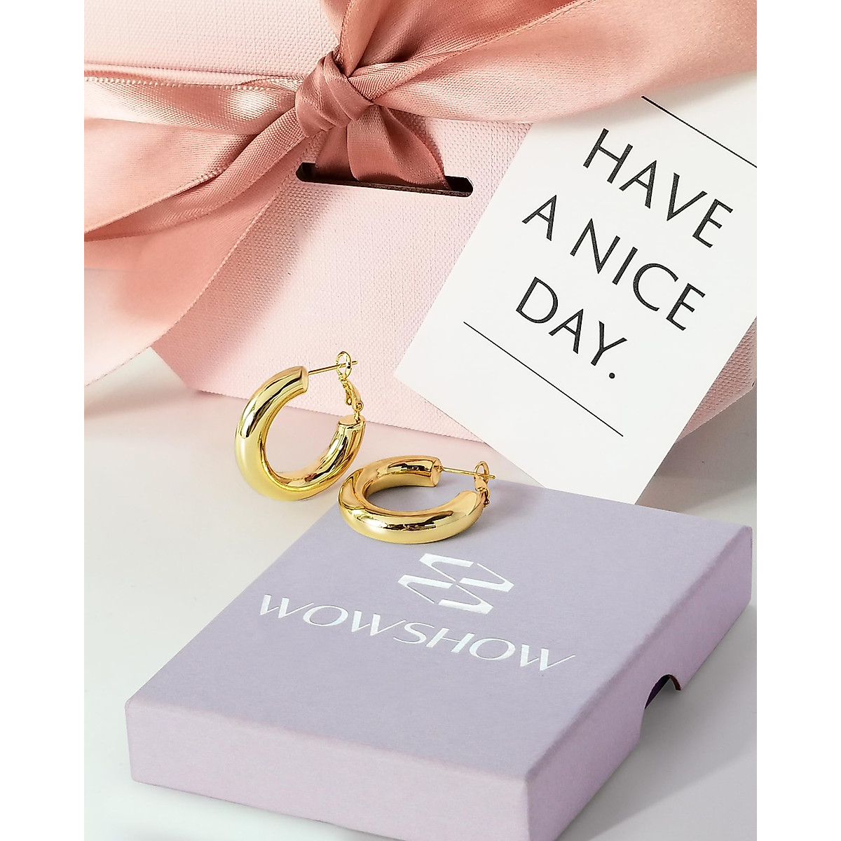 wowshow Chunky Thick Gold Tube Hoops Earrings for Women