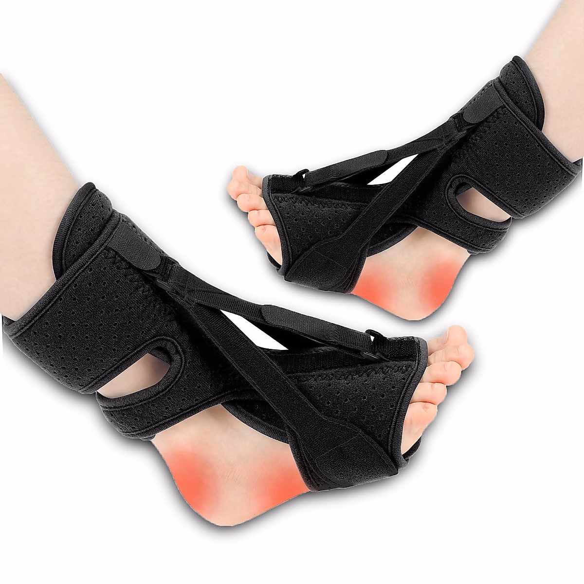 MIYALIONE Upgrade Plantar Fasciitis Night Splint 2 Pack 3 Adjustable Straps Plantar Fasciitis Relief Brace for Women&Men Relief Brace for Plantar Fasciitis Achilles Tendonitis and Foot Drop (Black)