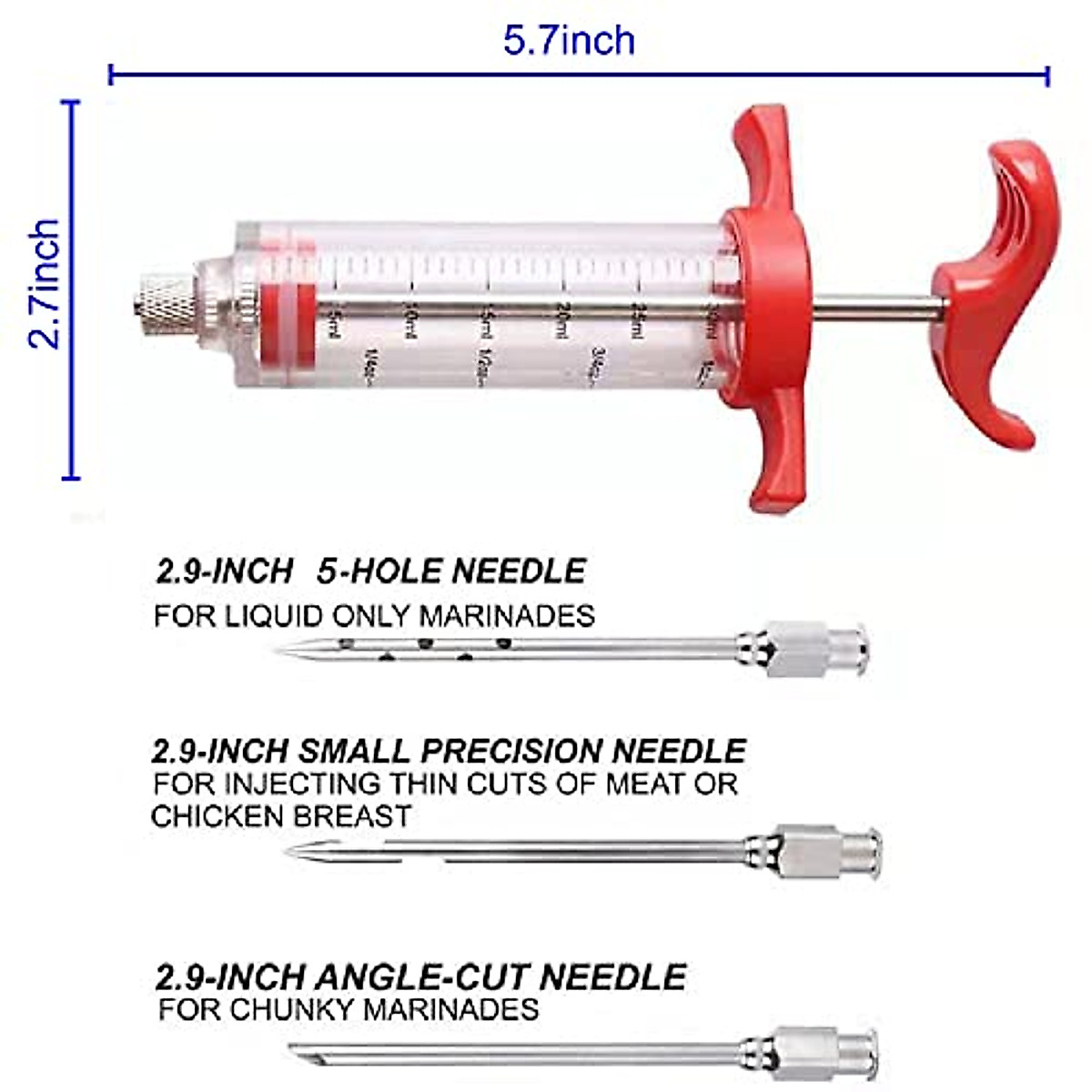 Meat Injector Syringe - 3 Marinade Injector Needles for BBQ Grill, Premium Portable Turkey Injector kit for Smoker,Marinades Injector for Meats With 1oz Large Capacity 1 Brush Easy to Use & Clean Red
