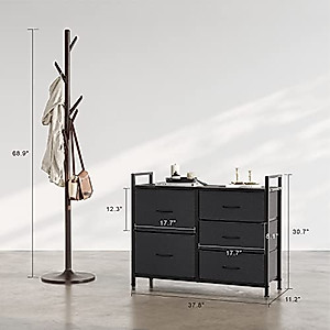 Cubiker Dresser Storage Organizer, 5 Drawer Dresser Tower Unit for Bedroom Hallway Entryway Closets, Small Dresser Clothes Storage with Sturdy Steel Frame Wood Top, Black Grey