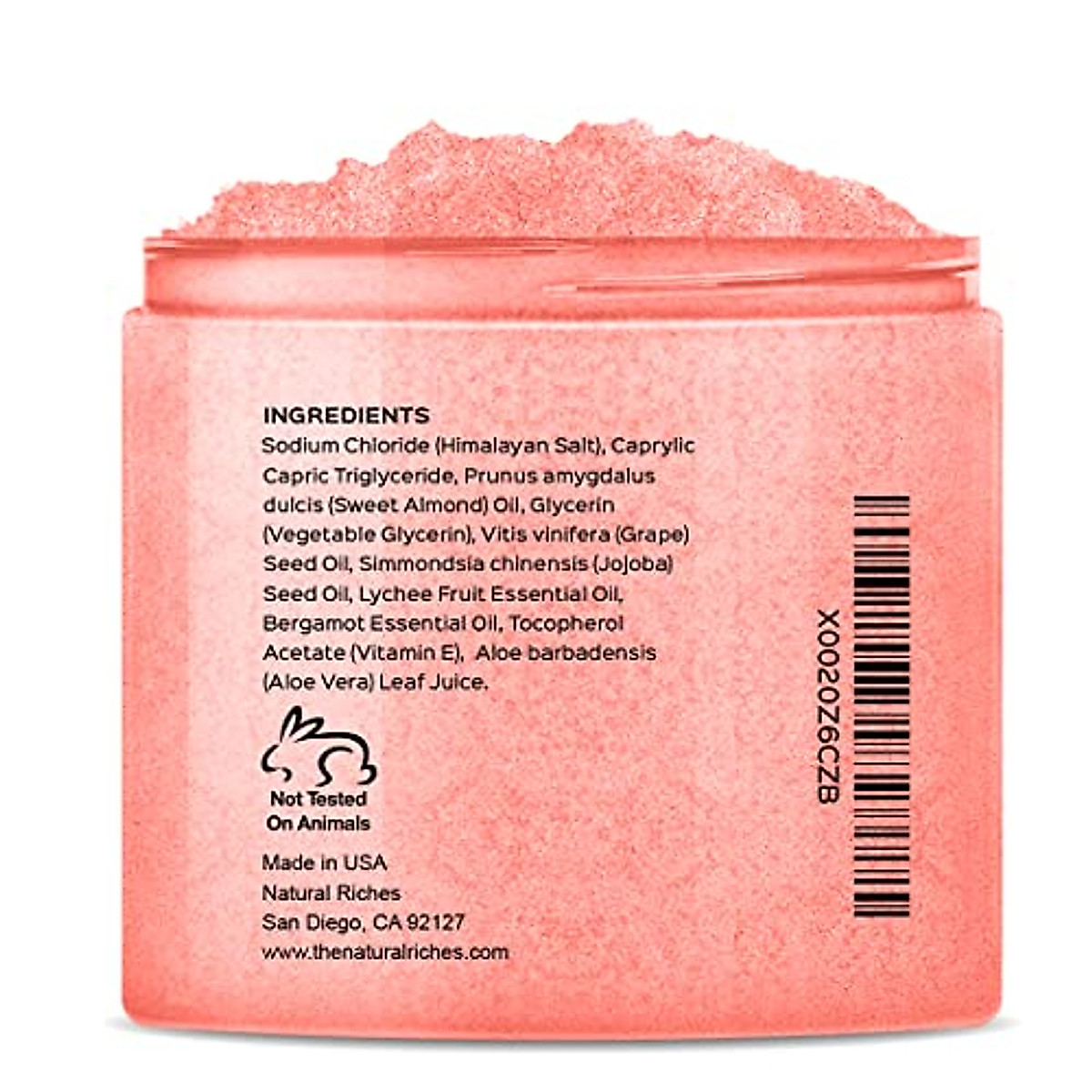 Natural Riches Himalayan Salt Exfoliating Body Scrub Lychee Bergamot Essential oil with Vitamin C - (12 Oz / 340 gm) Moisturize Deep Cleansing foot scrub body skin exfoliator