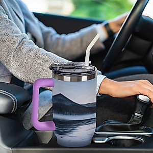 LLUTSNTH 40 Oz Vacuum Tumbler with Violet Handle Leakproof Insulated Tumbler Husky Dog on A Frozen Lake Stainless Steel Travel Mug with Lid And Straw Coffee Cup Cute Water Bottles Cup Holder Friendly