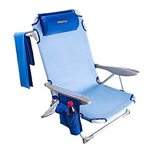 #WEJOY Folding Beach Chair for Adults, 4-Position Lightweight Beach Chair, Low Beach Chairs with Shoulder Strap, Cup Holder and Headrest, Supports 265lbs for Beach Lawn (Blue)