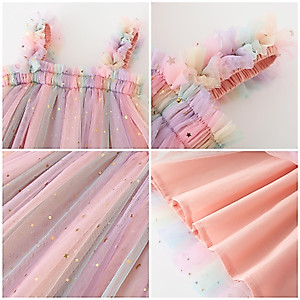 AGQT Toddler Girls Tutu Dress Sleeveless Kids Tulle Tutu Dress Birthday Party Babydoll Dresses Sequin Star-Pink Size 2-3T