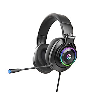 HP USB PC Gaming Headset with Microphone. 7.1 Surround Sound, RGB LED Lighting, Noise Isolating Over Ear Game Headphones with Detachable Mic for PC, PS4, Mac, Laptop - Black