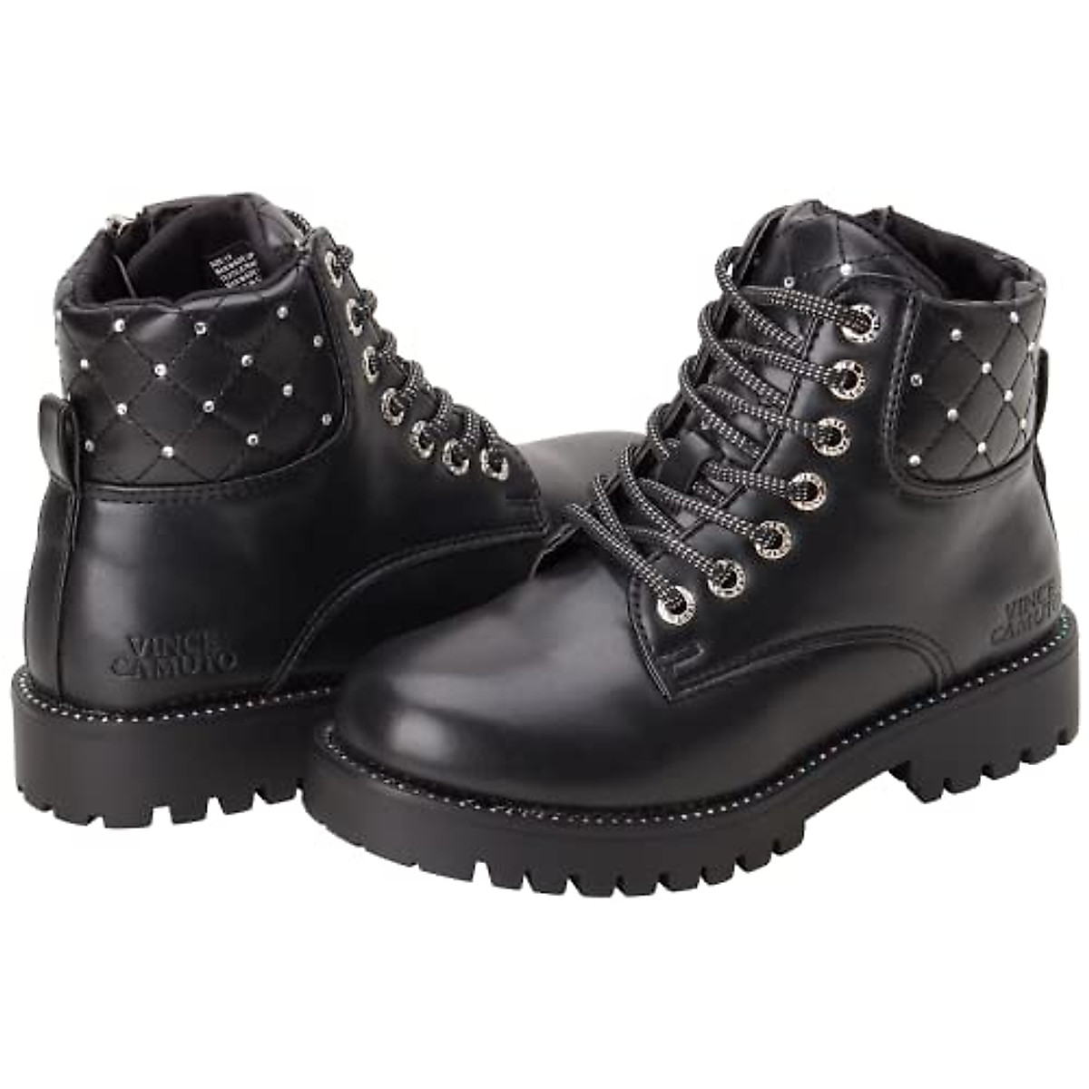 Vince Camuto Girls' Biker Boots - Quilted Chunky Combat Moto Biker Work Boots (Little Girl/Big Girl), Size 1.5, Black