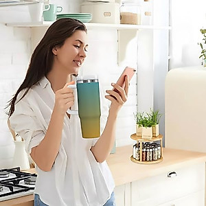 MCHIVER Blue Yellow Dark Gradient 40 oz Tumbler with Handle and Straw Stainless Steel Vacuum Water Bottle Leak-proof Travel Coffee Mug Insulated Water Bottle for Hot Cold Beverages