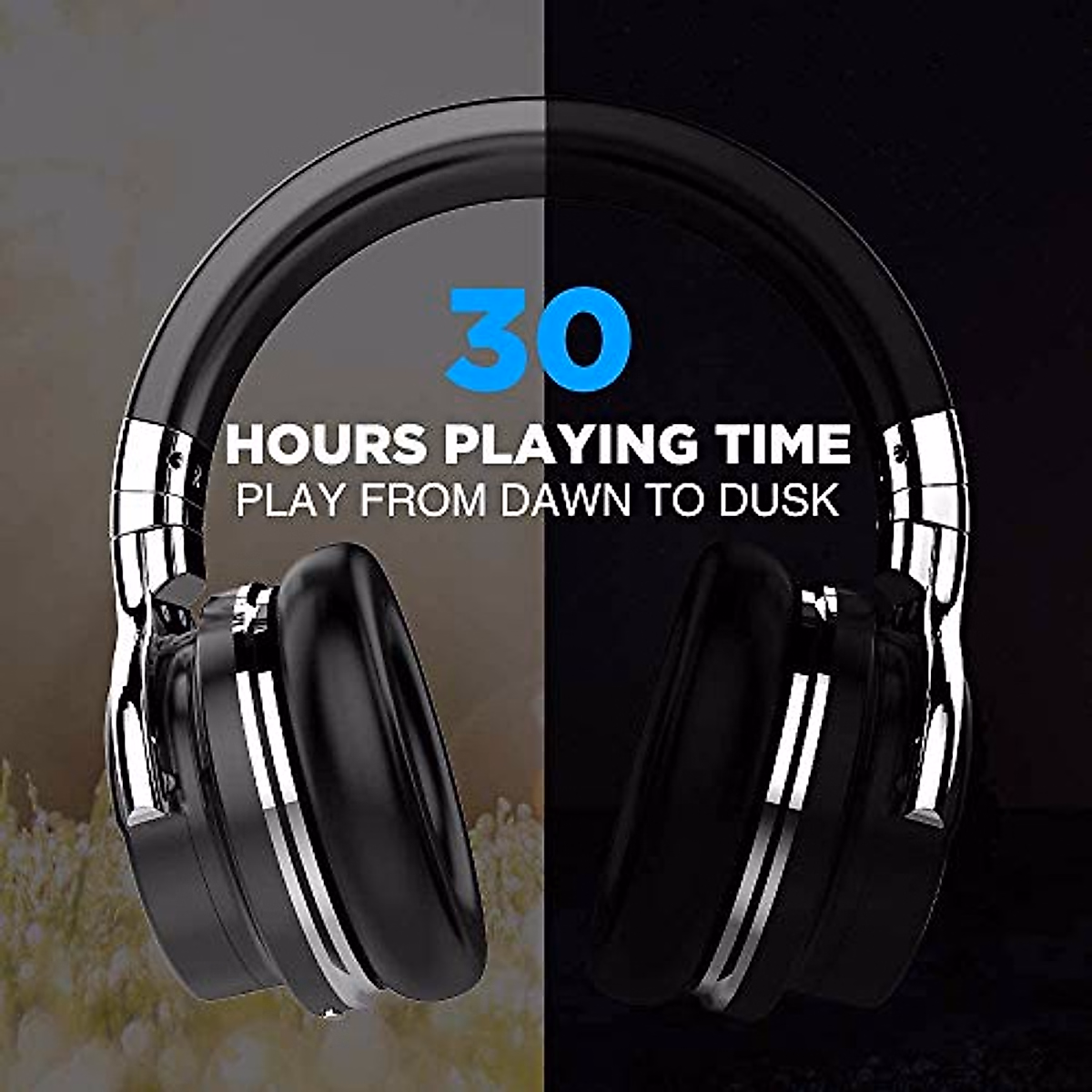 Qisebin E7 Active Noise Cancelling Headphones Bluetooth Headphones with Microphone Deep Bass Wireless Headphones Over Ear, Comfortable Protein Earpads, 30 Hours Playtime for Travel/Work, Black