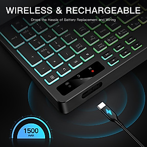 Soueto Wireless Keyboard with 7 Colors & 4 Modes RGB Backlit, Ergonomic Keyboard with Wrist Rest, Phone Tablet Holder, 2.4G Light Up Computer Keyboard with Numeric Keypad for Mac, Windows