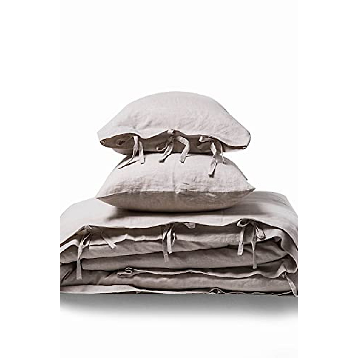 meadow park 100% Stone Washed Linen Duvet Cover Set 3 Pieces, Queen 90 inches x 92 inches, Pillow Shams 20 inches x 26 inches, Ties Closure Style, Corner Ties, Super Soft, Solid Natural Linen Color